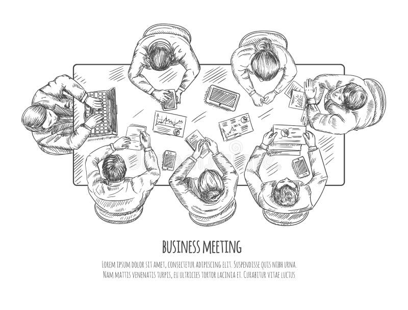 Sketch Hands Computer Man Office Top View Drawn Stock Vector ...