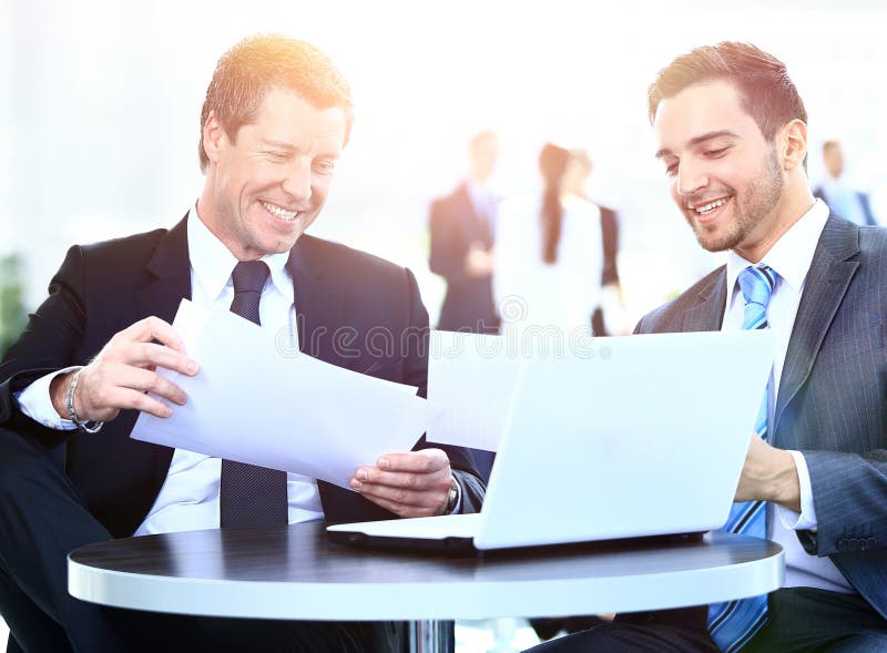 Business Meeting at the Table with Computer Stock Image - Image of ...