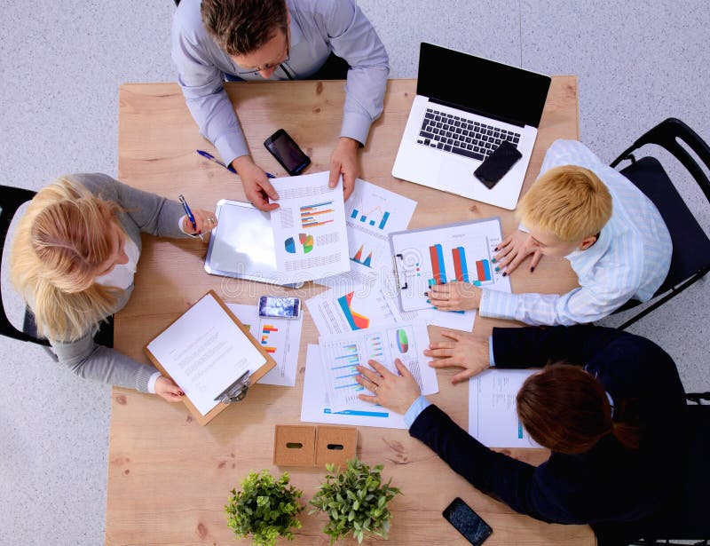Business Meeting at the Table Top View Stock Image - Image of planning ...