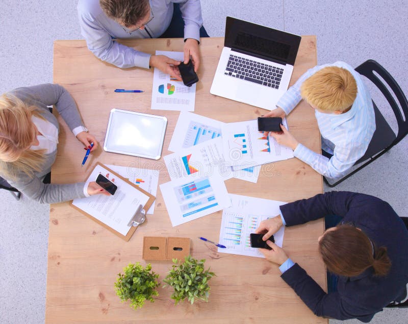 Business Meeting at the Table Top View Stock Image - Image of planning ...