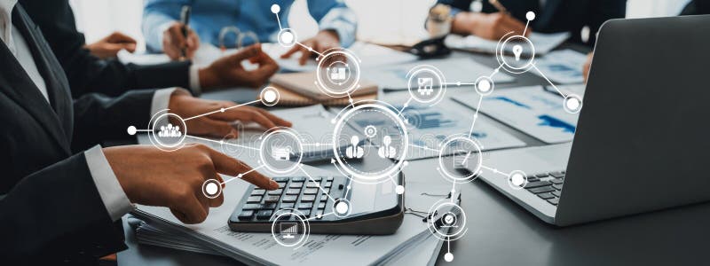 Business Meeting with Technology Integration, Focusing on Finance Analysis and Teamwork ...