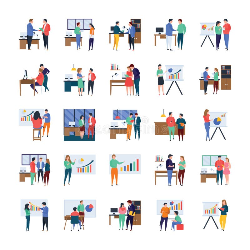 Business Meetings, Discussions, Work in Progress, Flat Illustrations ...