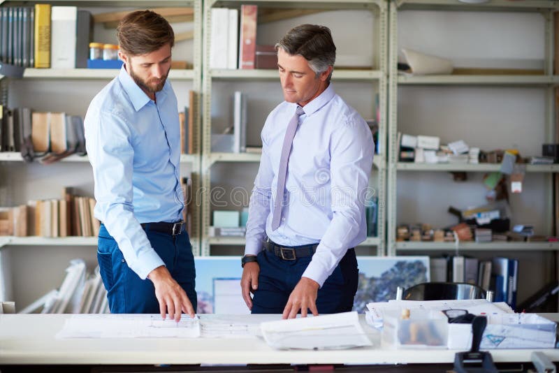 Business Men, Blueprint and Project Collaboration in Office with ...