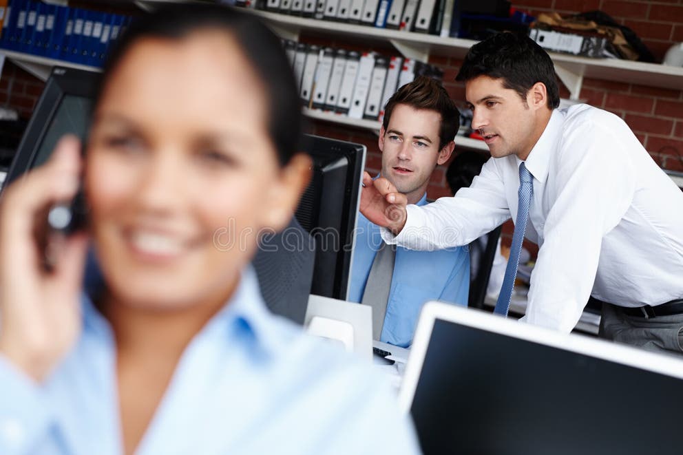 Business, Men or Helping on Computer in Office with Payroll System ...