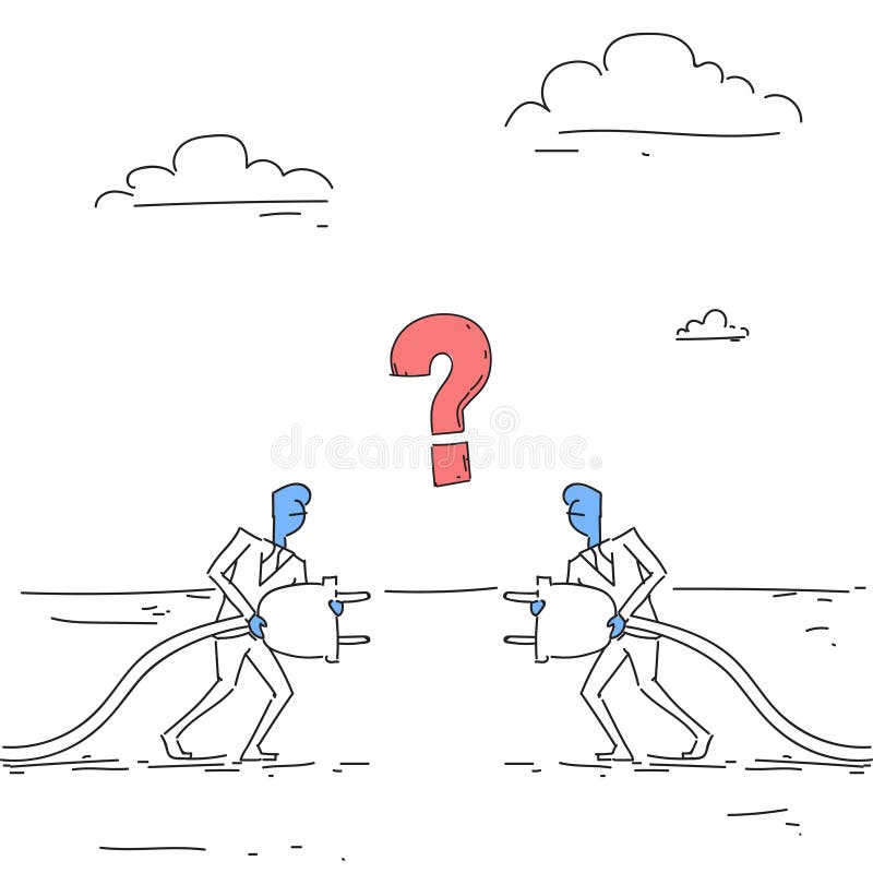 Business Men Holding Electrical Plug Teamwork Businesspeople Connection ...