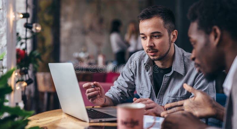 Business Men Over Coffee Talk about Work Stock Photo - Image of worker ...