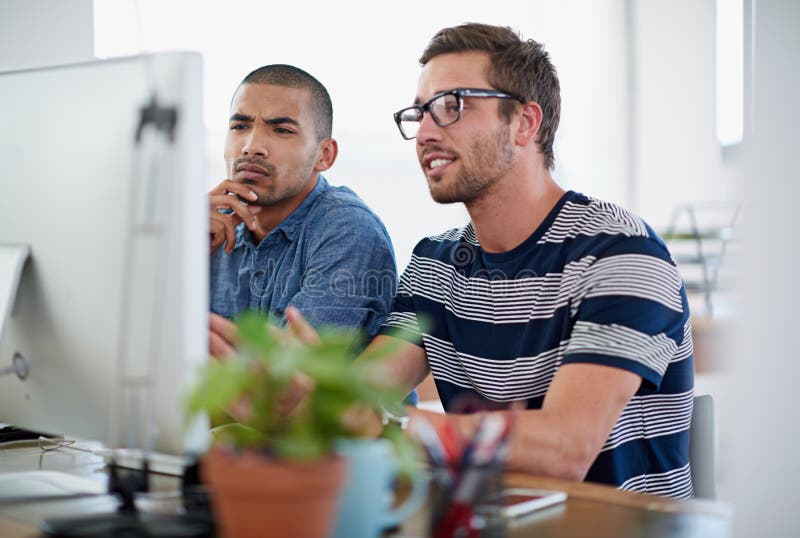 Business, Men and Reading on Computer in Office for Creative Planning ...