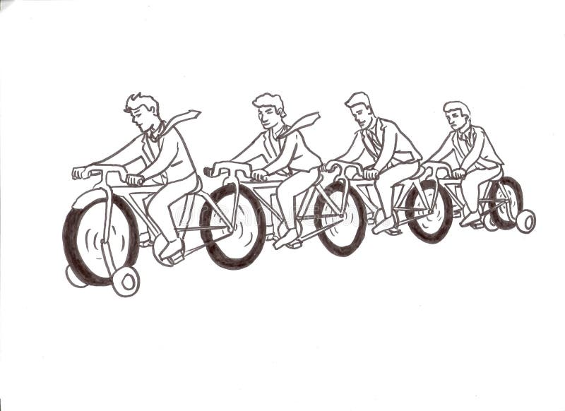Business Men Riding on a Same Bicycle Stock Illustration - Illustration ...
