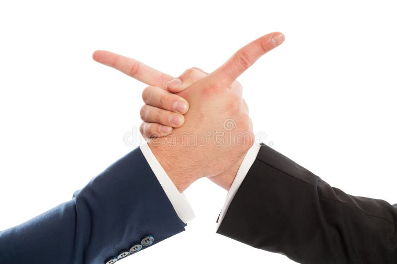 Business Men Shaking Hands and Pointing at Each Other Stock Image ...