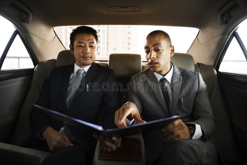 Business Men Talk Report Inside Car Stock Image - Image of present ...