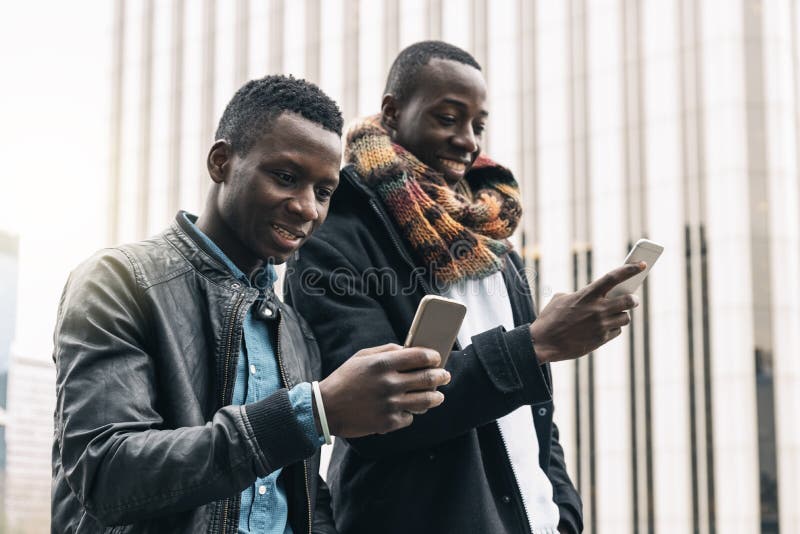 Business Men Using Mobile in the Street. Stock Image - Image of ...