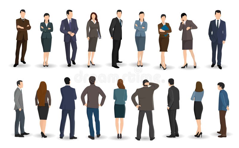 Business Men and Women Stand Facing or Back Stock Vector - Illustration ...