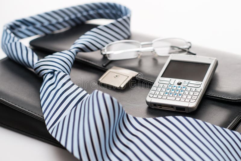Business Mens Accessories Tie Briefcase Phone Stock Image - Image of ...
