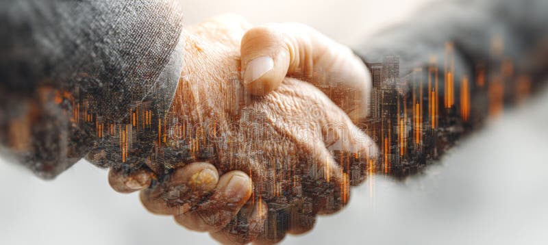 Business Merger Handshake Growth and Teamwork Symbolized in Double ...