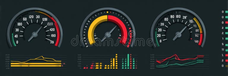 Business Metrics Dashboard Displaying Speedometers and Performance ...