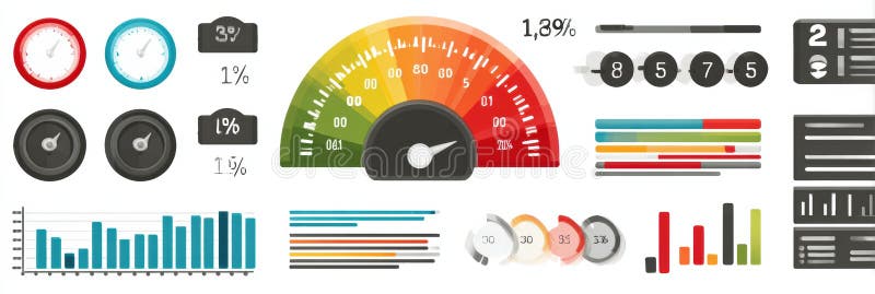Business Metrics Dashboard Featuring Speedometers and Performance Indicators for Tracking ...