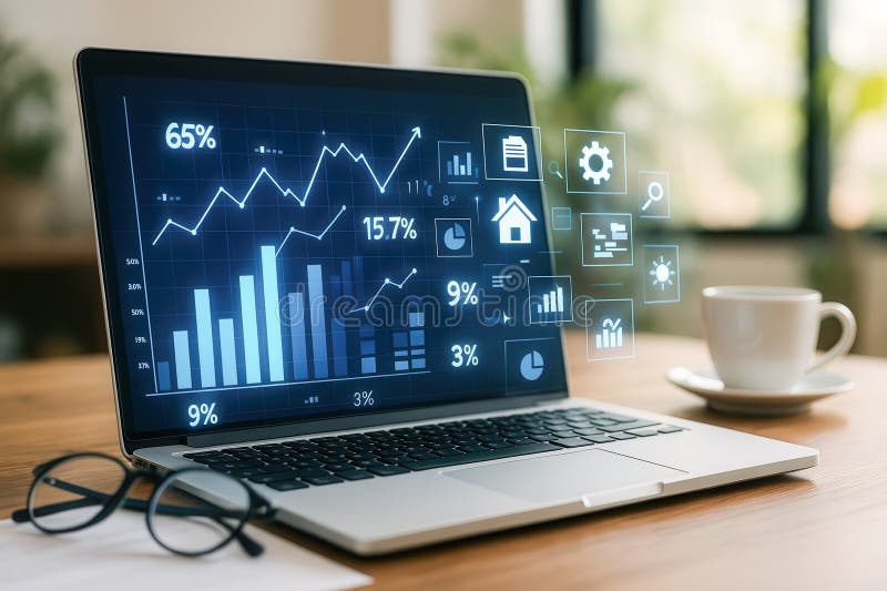 Business Metrics and Graphs Displayed on a Computer Screen Surrounded ...