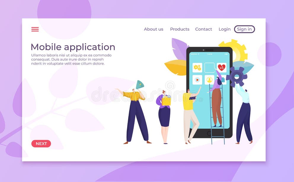 Business Mobile Application Design Development, Vector Illustration. People Near Large ...