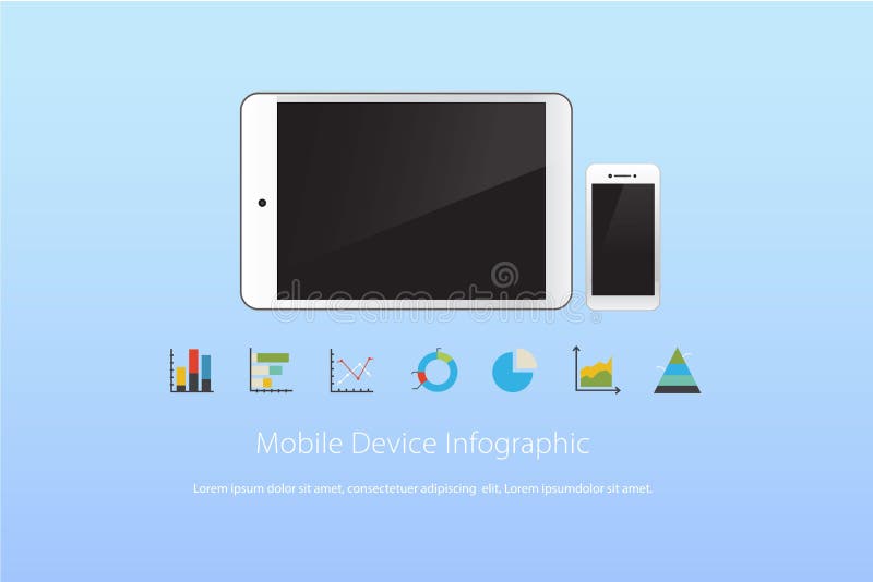 Business Mobile and Device on Color Background with and Graph Stock ...