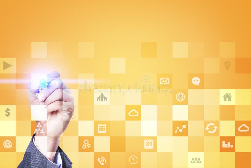 Business Mockup. Icons on Virtual Screen. Internet Digital Technology ...