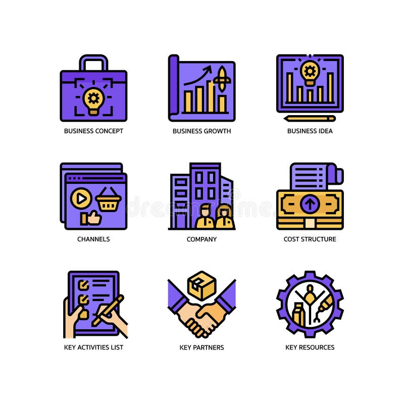 Business Model Canvas Icons Set Stock Vector - Illustration of startup ...