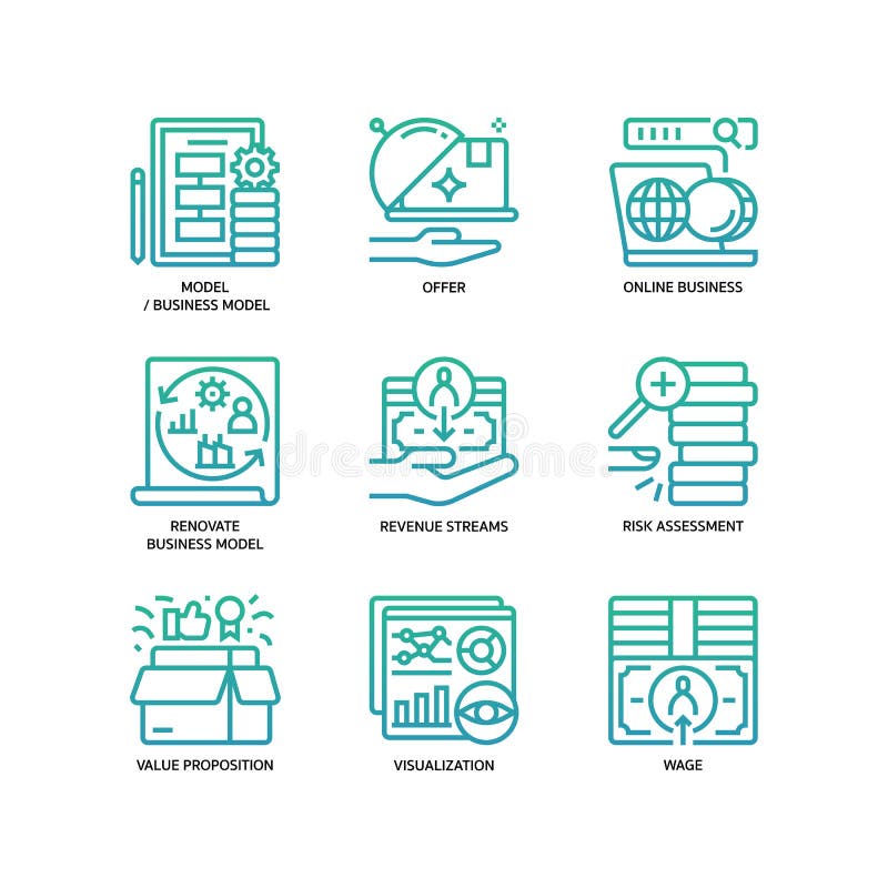 Business Model Canvas Icons Set Stock Vector - Illustration of style ...