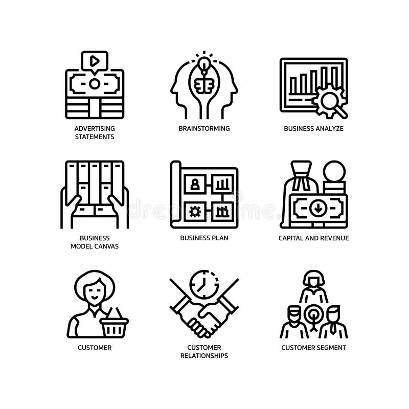 Business Model Canvas Icons Set Stock Vector - Illustration of stratup ...