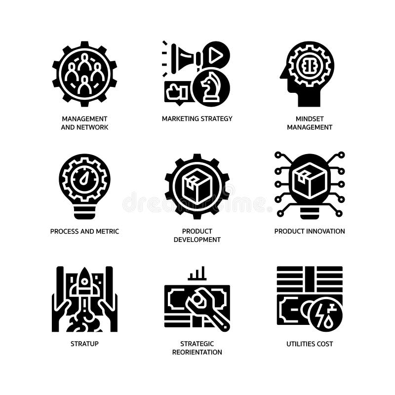 Business Model Canvas Icons Set Stock Vector - Illustration of stratup ...