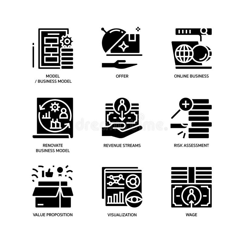 Business Model Canvas Icons Set Stock Vector - Illustration of style ...