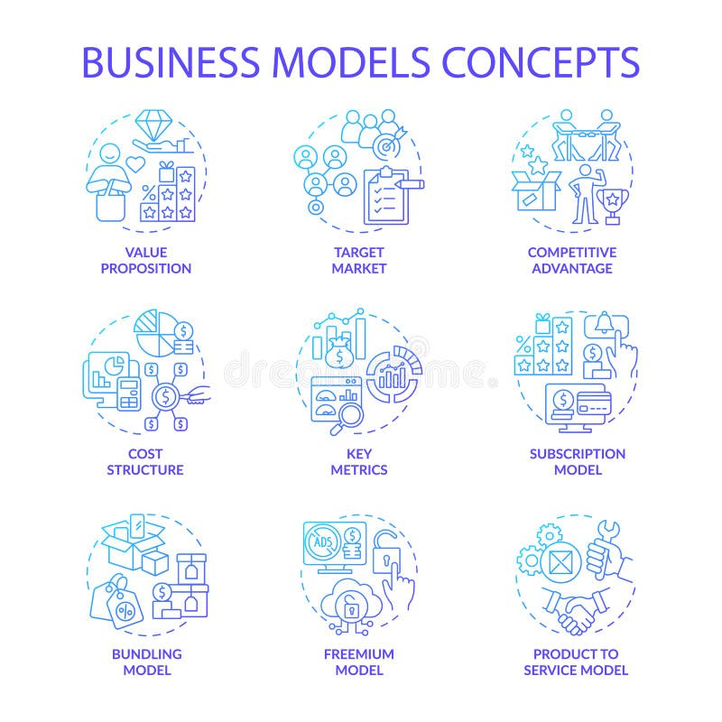Business Models Blue Gradient Concept Icons Set Stock Vector ...