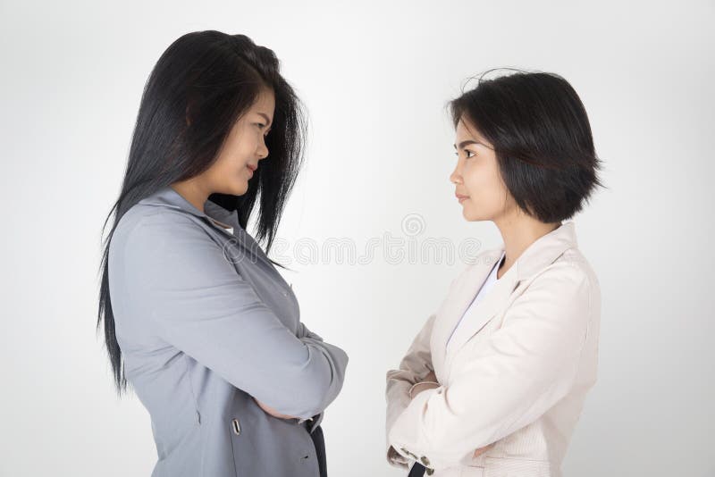 Business Models Posing Standing Sizing Each Other Up Stock Photo ...