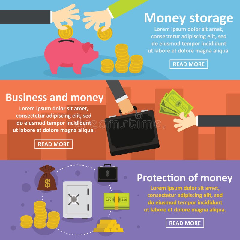 Business Money Banner Set, Flat Style Stock Vector - Illustration of ...