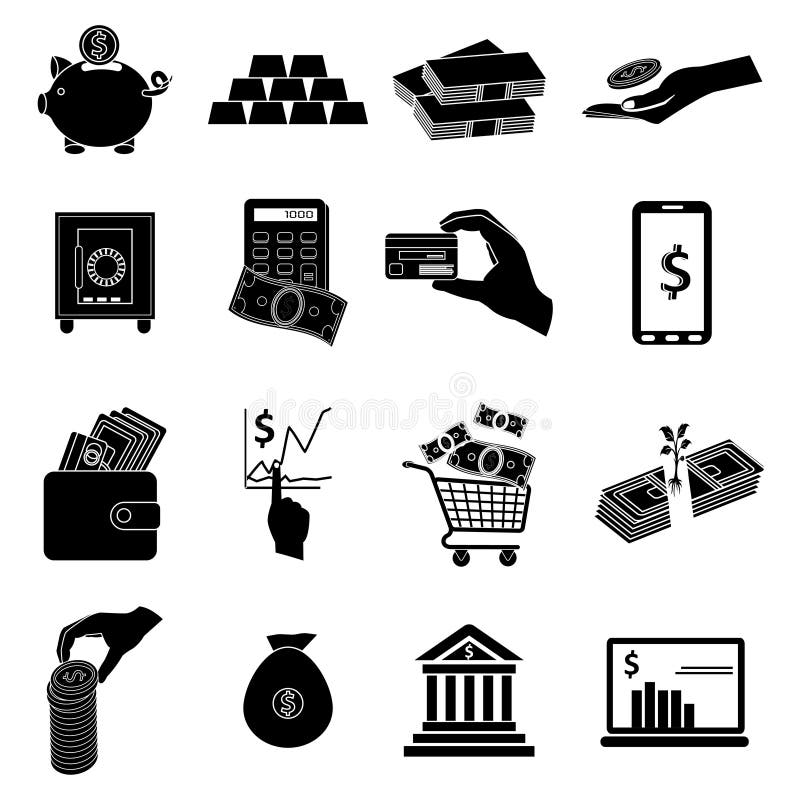 Business money icons set stock vector. Illustration of silhouette ...