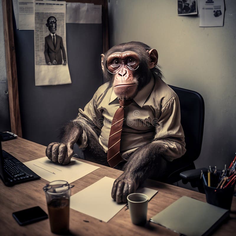 Business Monkey in a Suit Sitting in an Office Stock Illustration ...