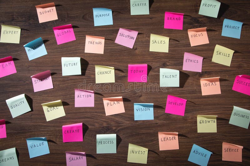 Business and Motivational Words on Sticky Notes Stock Image - Image of ...