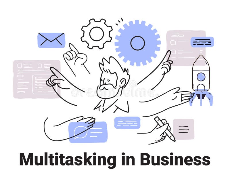 Business Multitasking Concept Multiple Arms Performing Tasks Gear ...