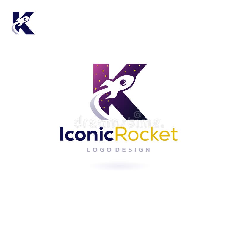 Letter K Rocket Logo Spaceship Launch into Galaxy Stock Vector ...
