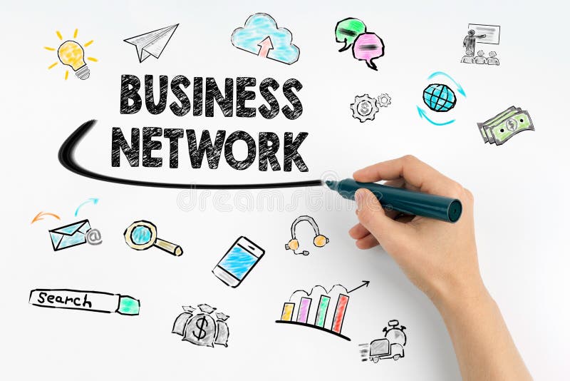 Business Network Concept. Hand with Marker Writing Stock Illustration ...
