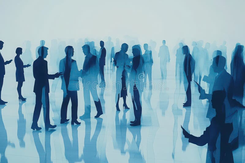 Business Network with Overlapping Blue Silhouettes of People ...