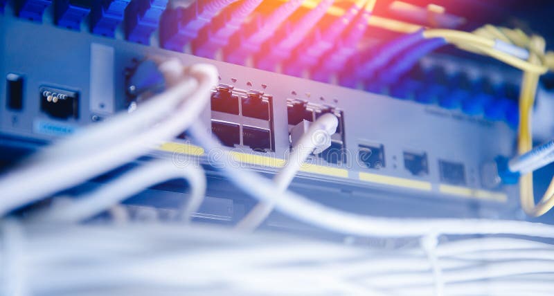 Business Network Panel with Switch and Cable Rj45 in Data Center Blue ...