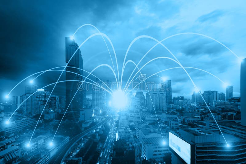 Business Networking Connection Concept and Wi-Fi in City.Technology ...