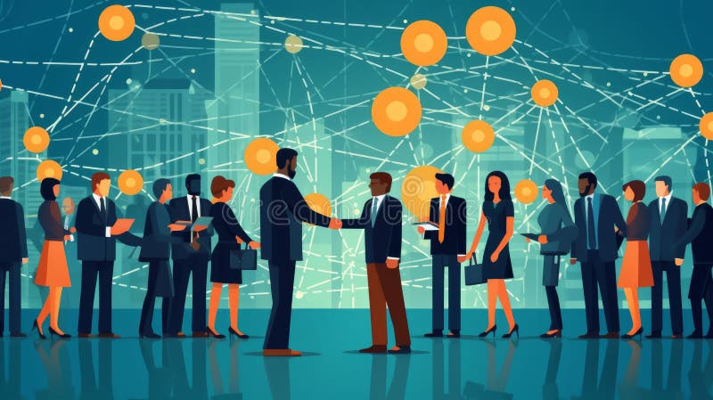 Business Networking, Such As Exchanging Business Cards or Shaking Hands ...