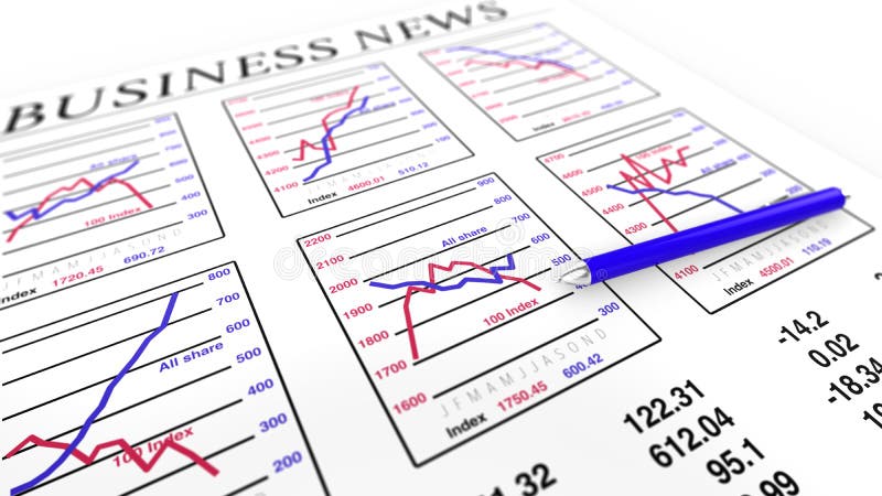 Business Newspaper with Pen Stock Illustration - Illustration of graph ...