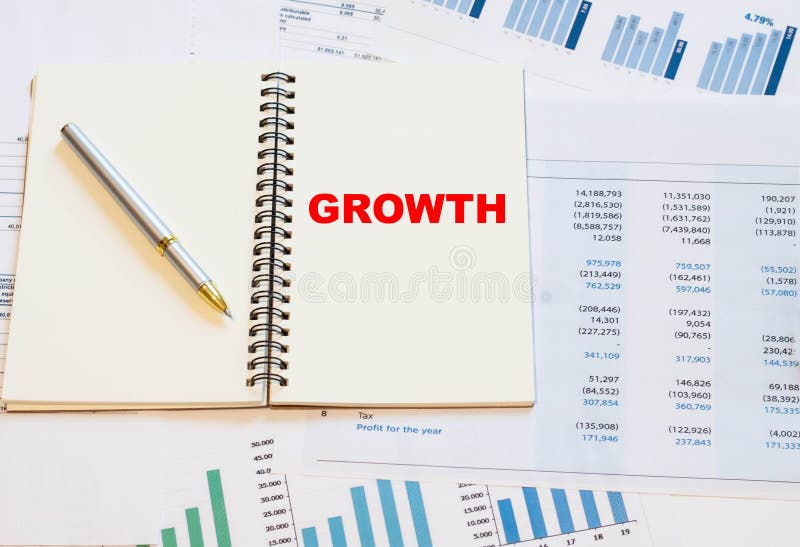 Business Note with the Word GROWTH in Large Letters on a Notebook with ...