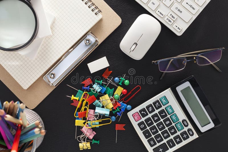 Business Objects of Computer and Supplies on Office Desk. Stock Photo ...