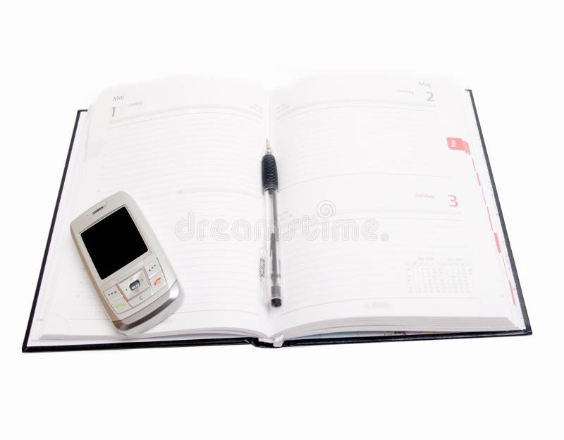 Business Objects - Diary Open with Cellphone Stock Photo - Image of ...