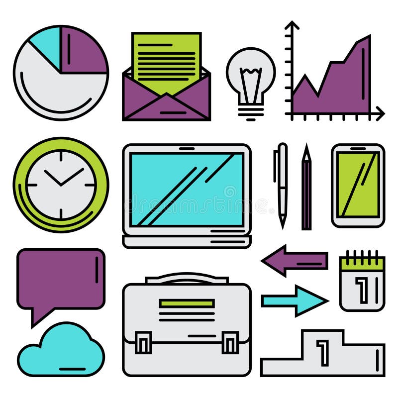 Business Objects in Simple Flat Style Stock Vector - Illustration of ...