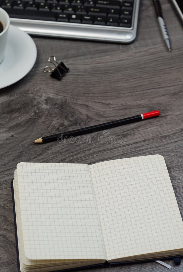 Business Objects on a Wood Desk. Stock Photo - Image of sheet, note ...