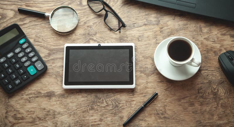 Business Objects on Wooden Desk Stock Photo - Image of desktop ...