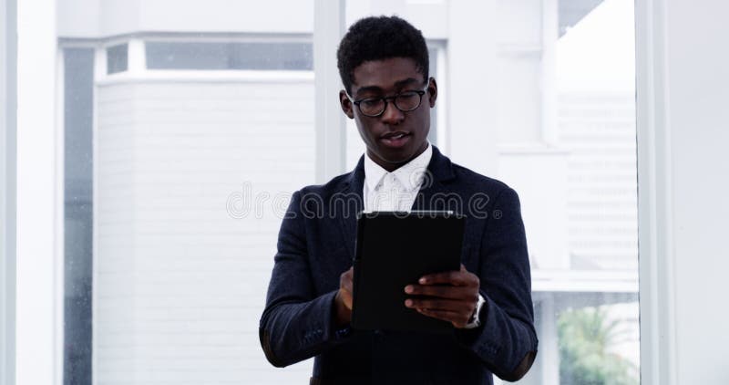 Business, Office and Black Man with a Tablet, Typing and Internet with ...